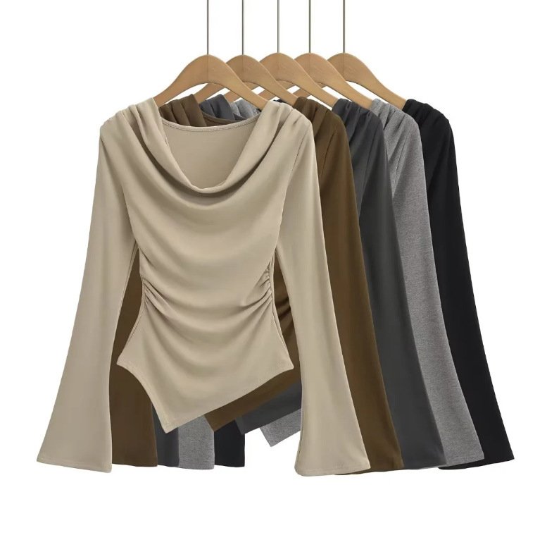 Women's American-style Off-shoulder Flared Long-sleeved Base - Shopatronics